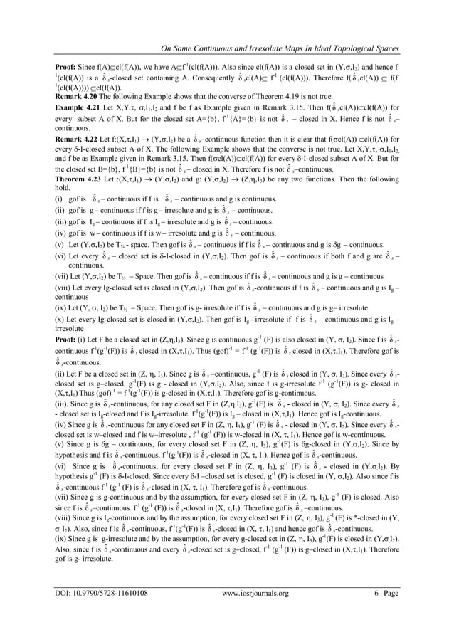 On Some Continuous and Irresolute Maps In Ideal Topological Spaces | PDF