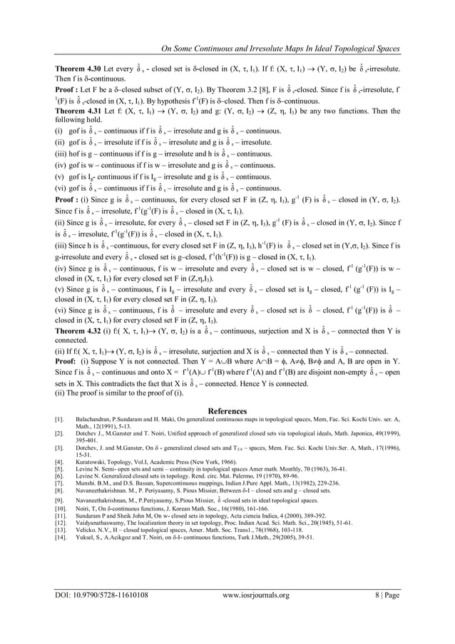 On Some Continuous and Irresolute Maps In Ideal Topological Spaces | PDF