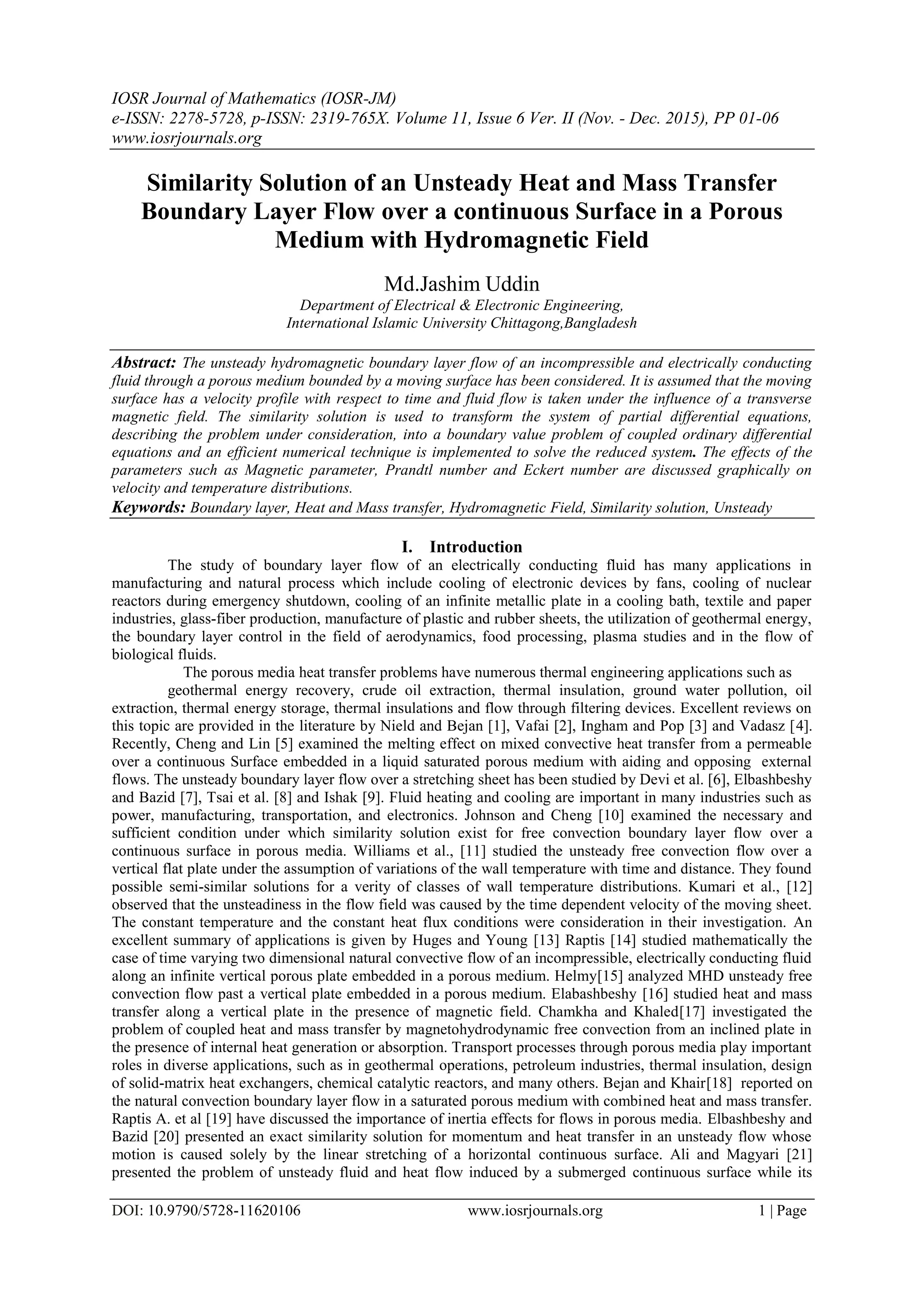 Similarity Solution Of An Unsteady Heat And Mass Transfer Boundary Layer Flow Over A Continuous 2592