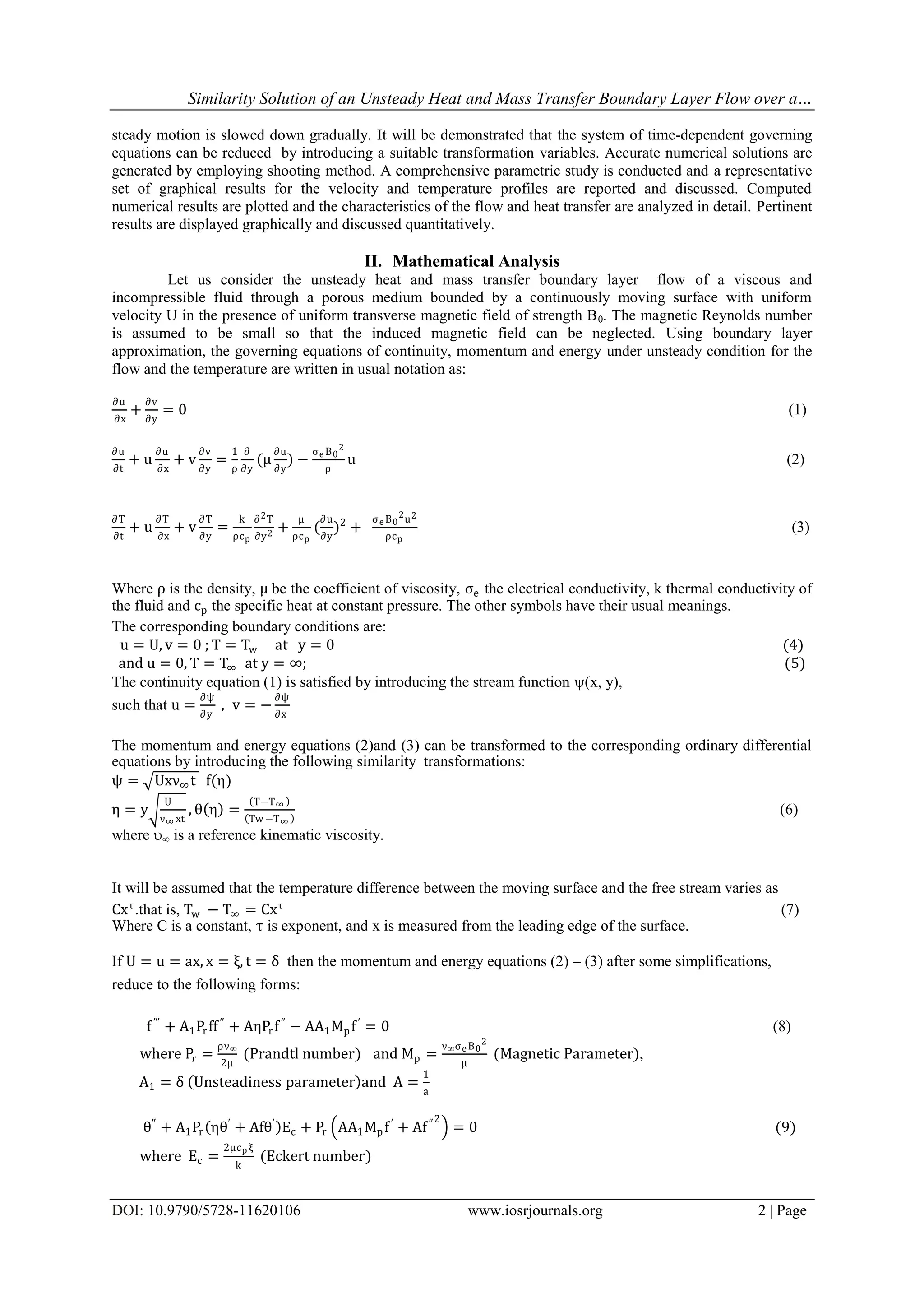 Similarity Solution of an Unsteady Heat and Mass Transfer Boundary Layer Flow over a continuous ...