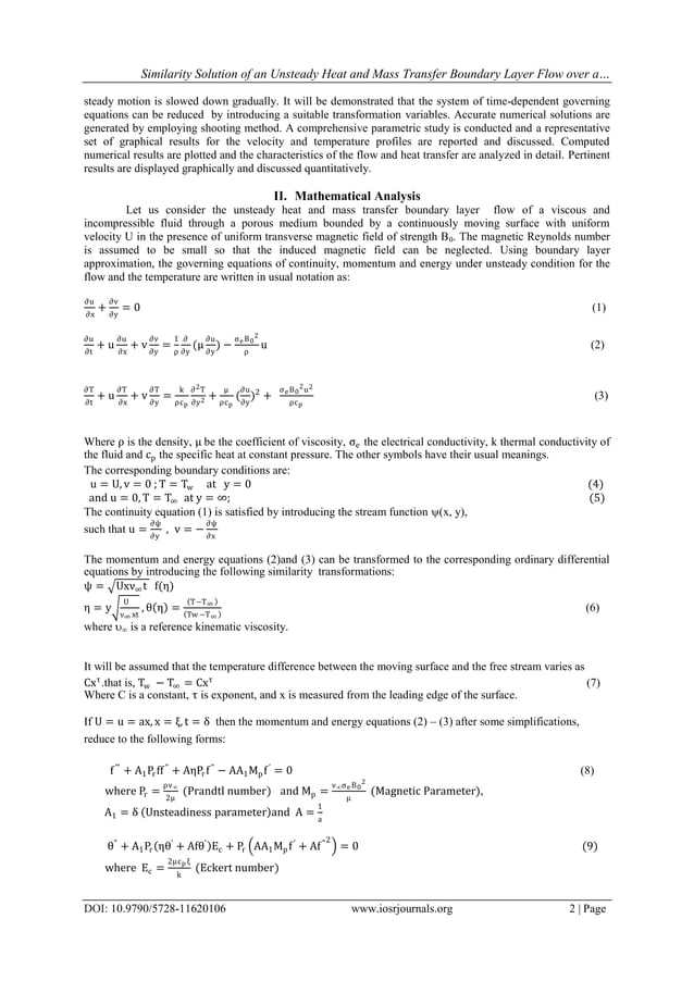 Similarity Solution of an Unsteady Heat and Mass Transfer Boundary Layer Flow over a continuous ...
