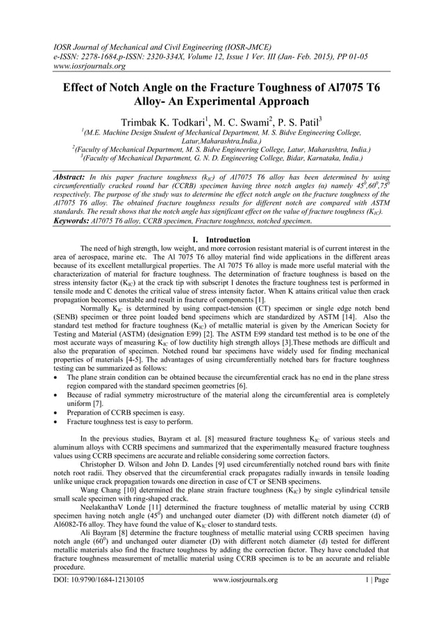 Effect of Notch Angle on the Fracture Toughness of Al7075 T6 Alloy- An ...