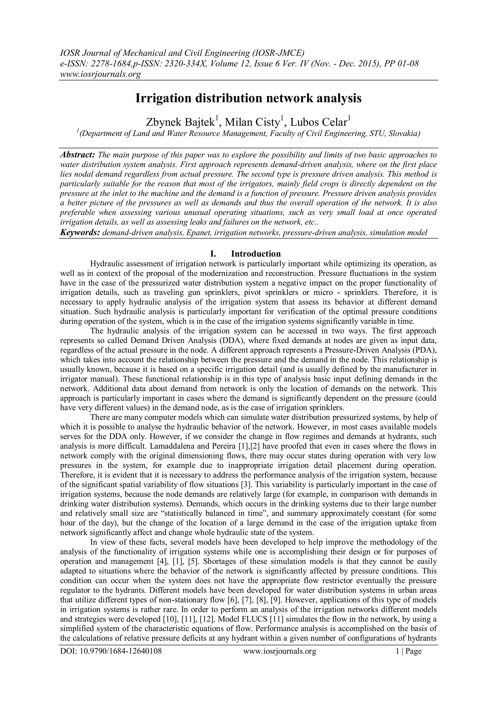 Irrigation distribution network analysis | PDF