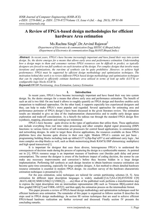 A Review of FPGA-based design methodologies for efficient hardware Area estimation | PDF