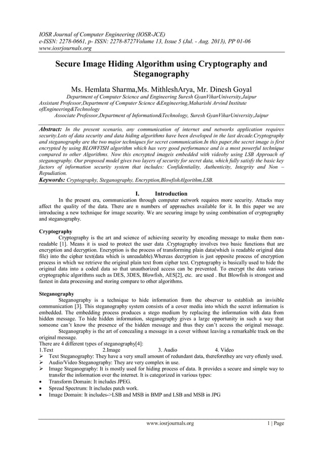Secure Image Hiding Algorithm using Cryptography and Steganography | PDF