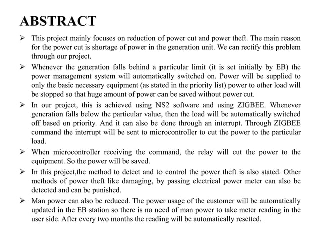 Intelligent Electric Power Management Using Zigbee With Advanced Metering Infrastructure Pptx