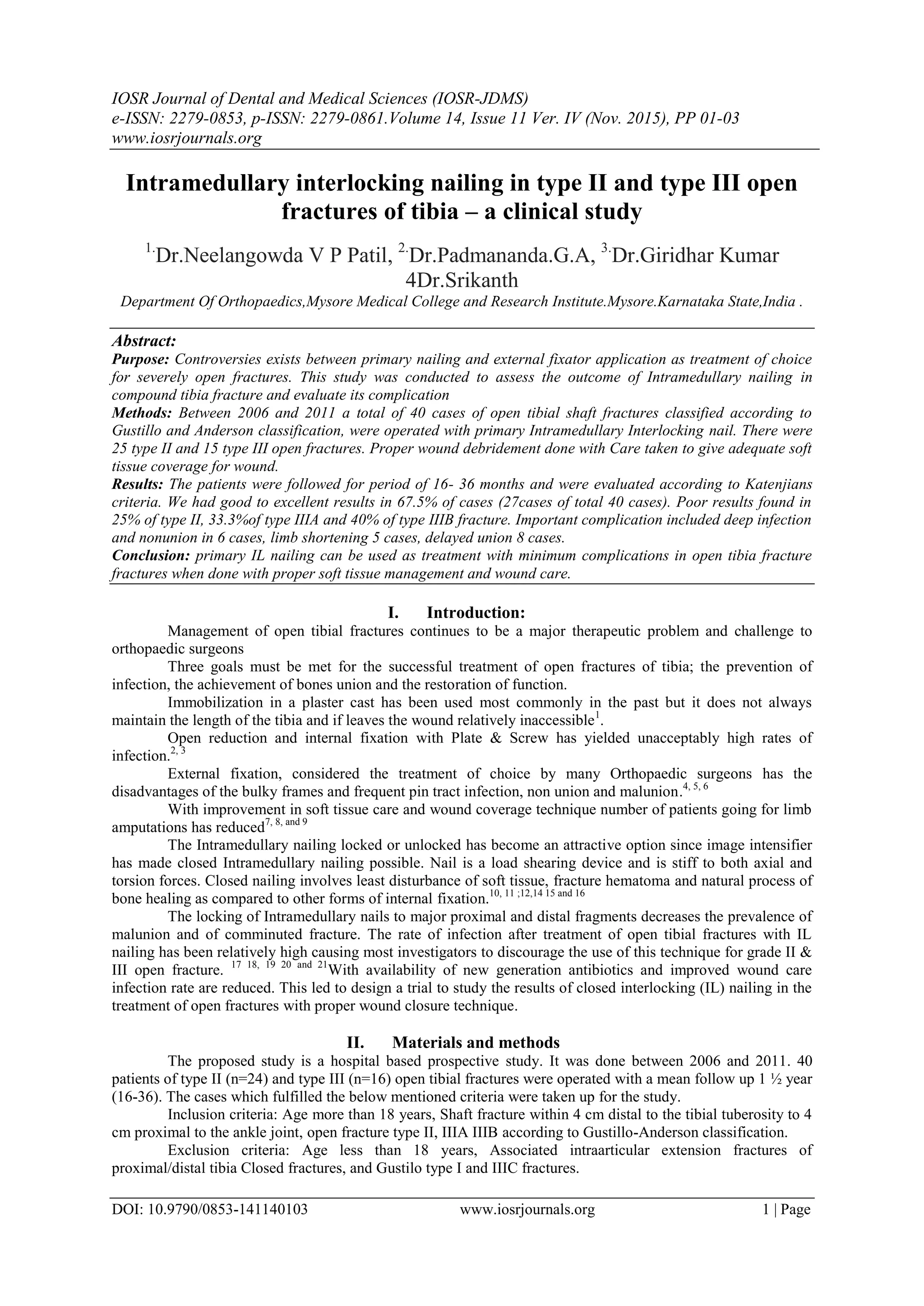 Intramedullary interlocking nailing in type II and type III open ...