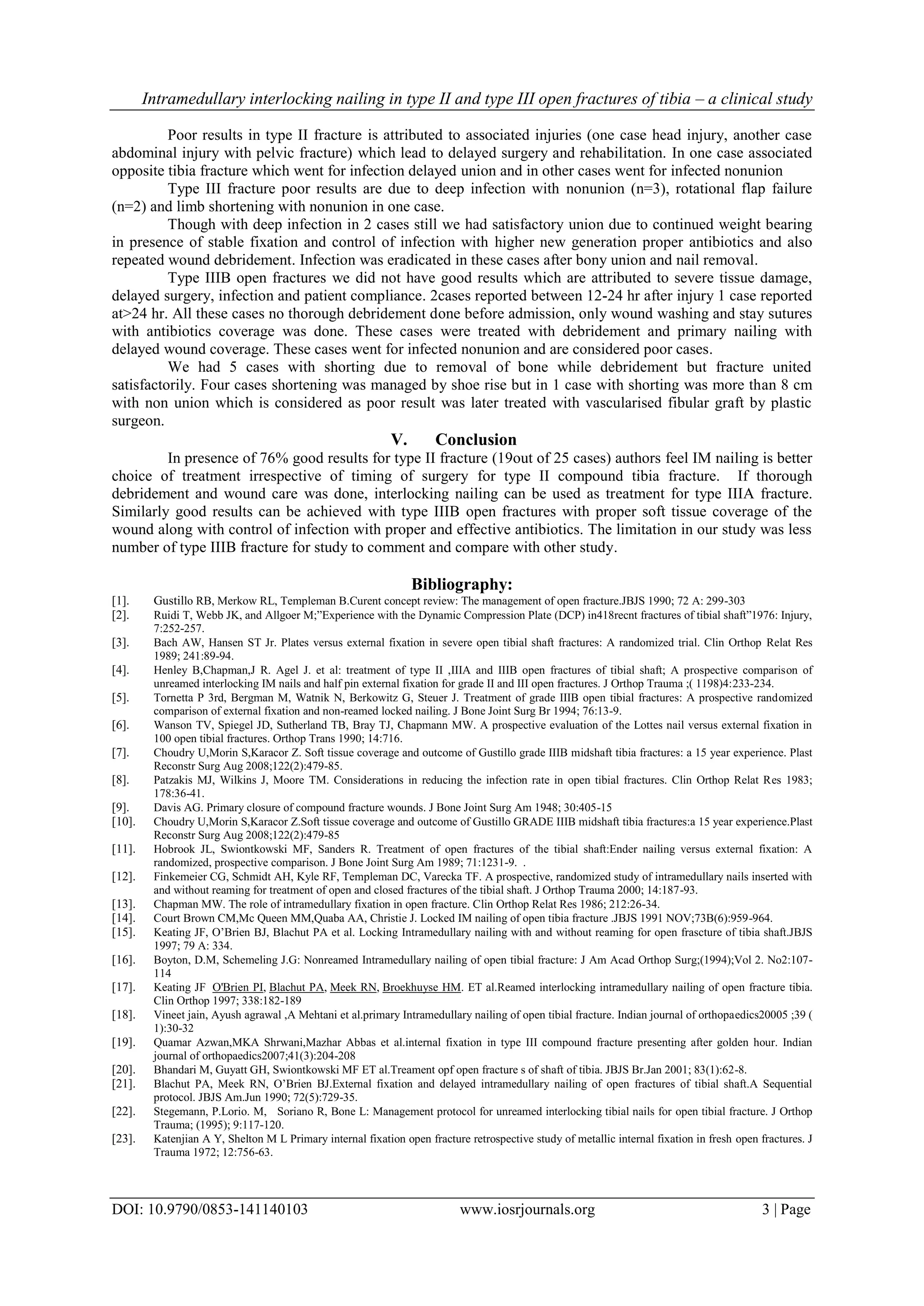Intramedullary interlocking nailing in type II and type III open ...
