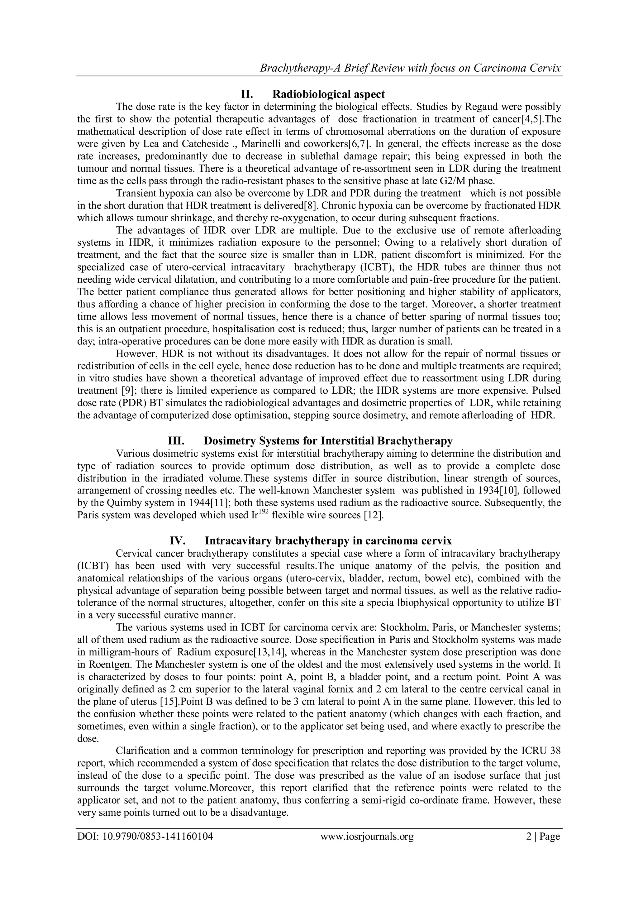 Brachytherapy-A Brief Review with focus on Carcinoma Cervix | PDF