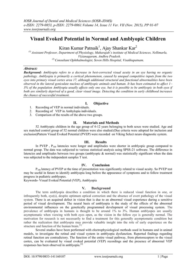 Visual Evoked Potential in Normal and Amblyopic Children | PDF