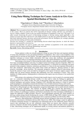 Using Data-Mining Technique for Census Analysis to Give Geo-Spatial Distribution of Nigeria. | PDF