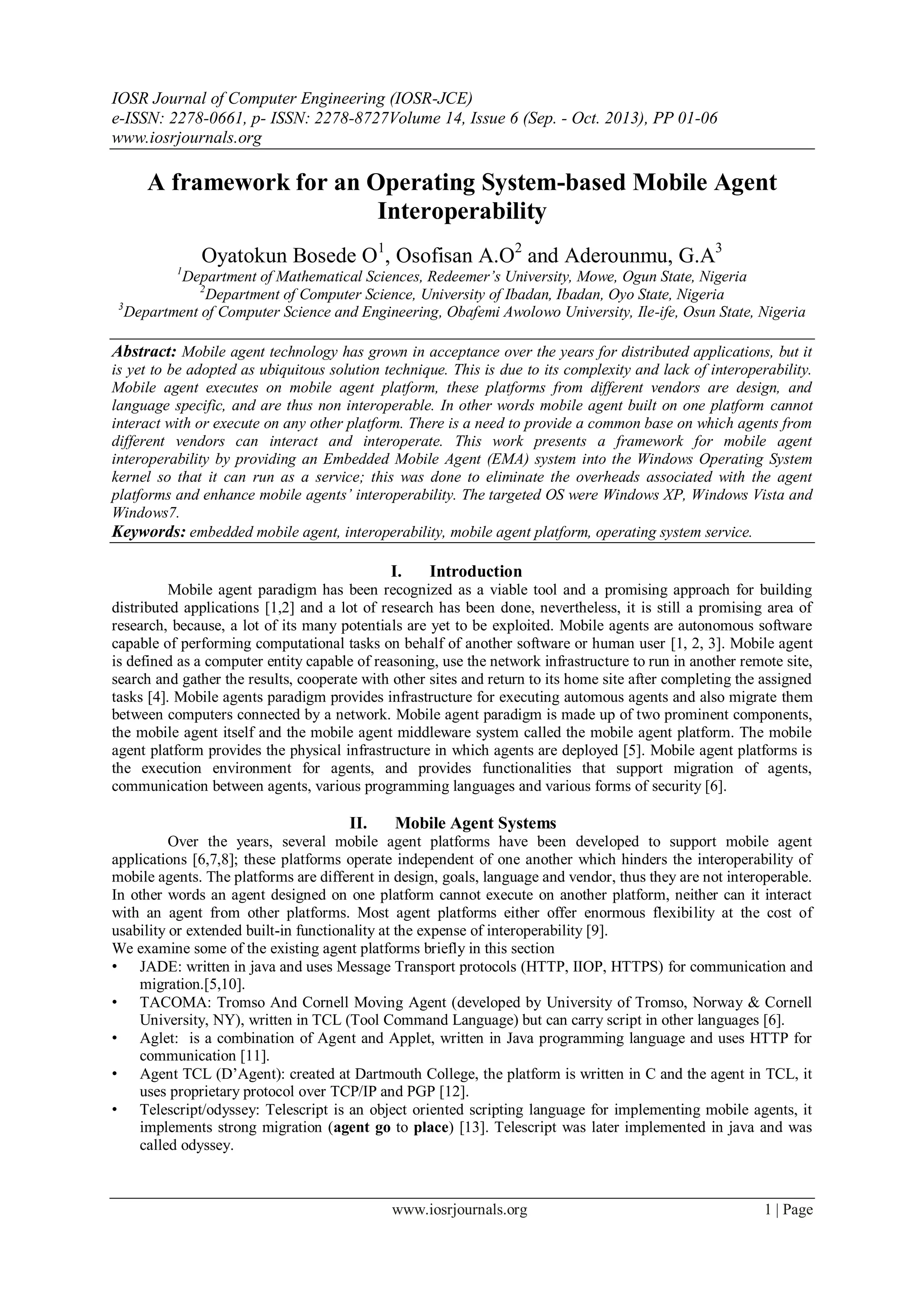 A framework for an Operating System-based Mobile Agent Interoperability | PDF | Programming ...