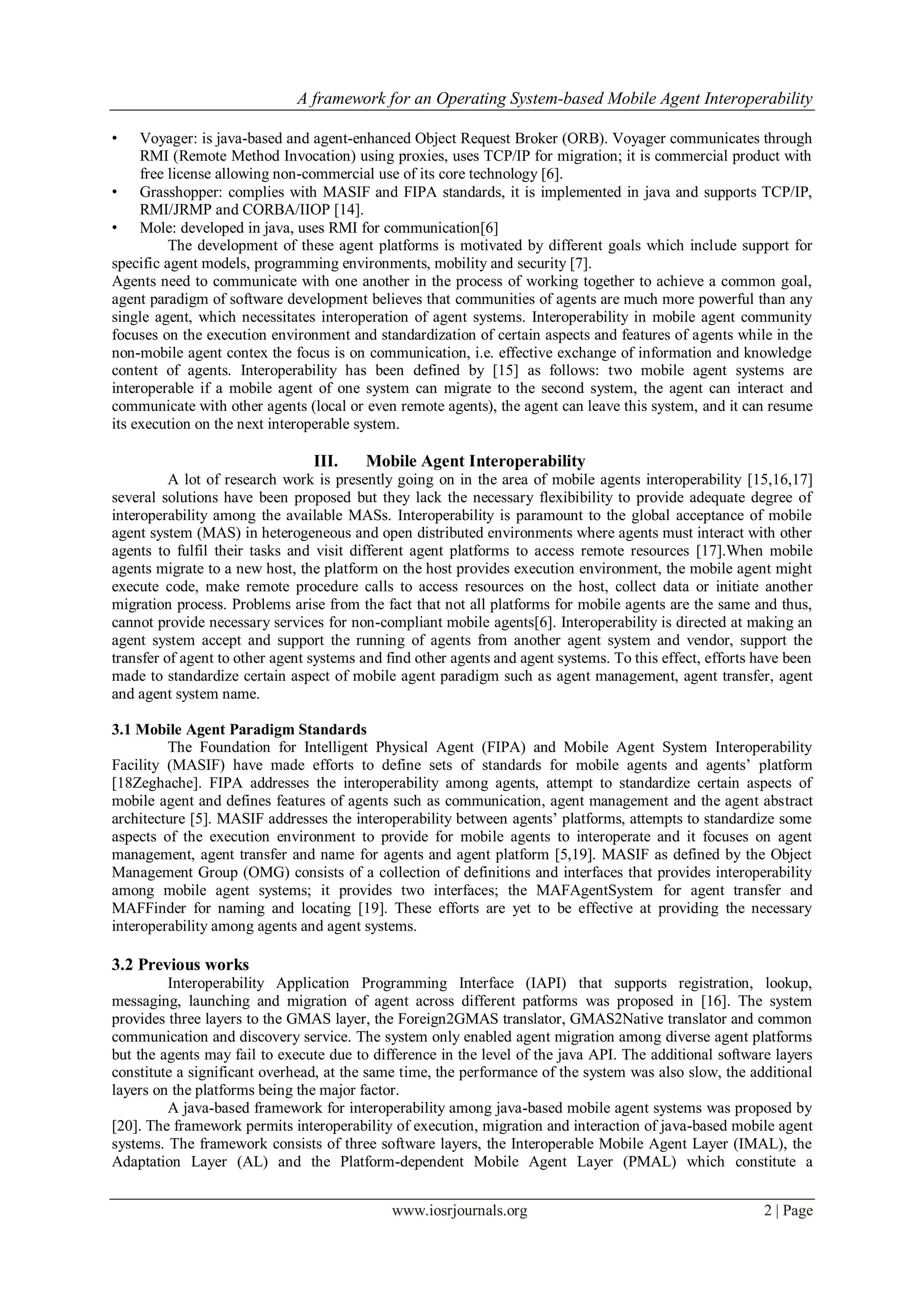 A framework for an Operating System-based Mobile Agent Interoperability | PDF | Programming ...