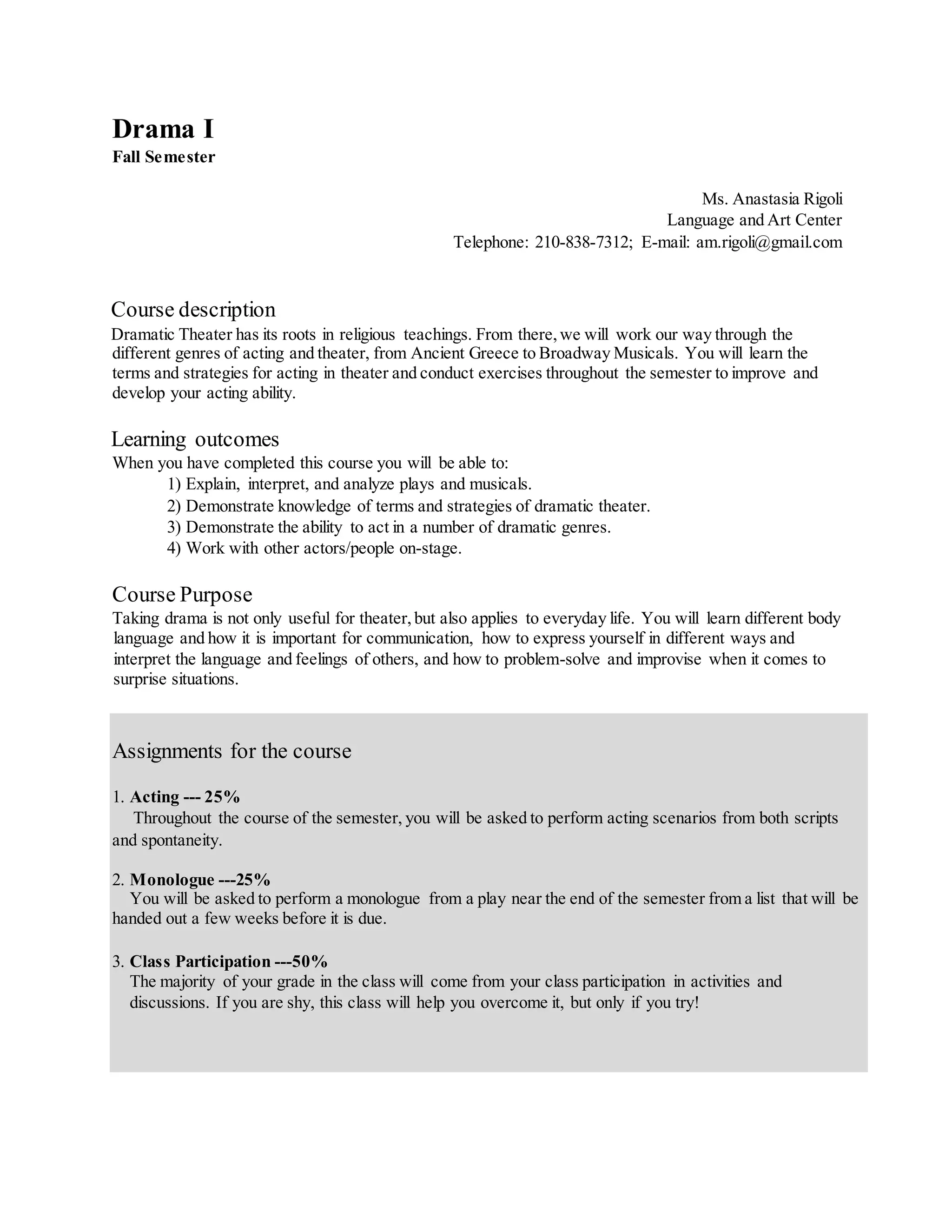 Drama Syllabus | DOCX | Theater | Fine Art