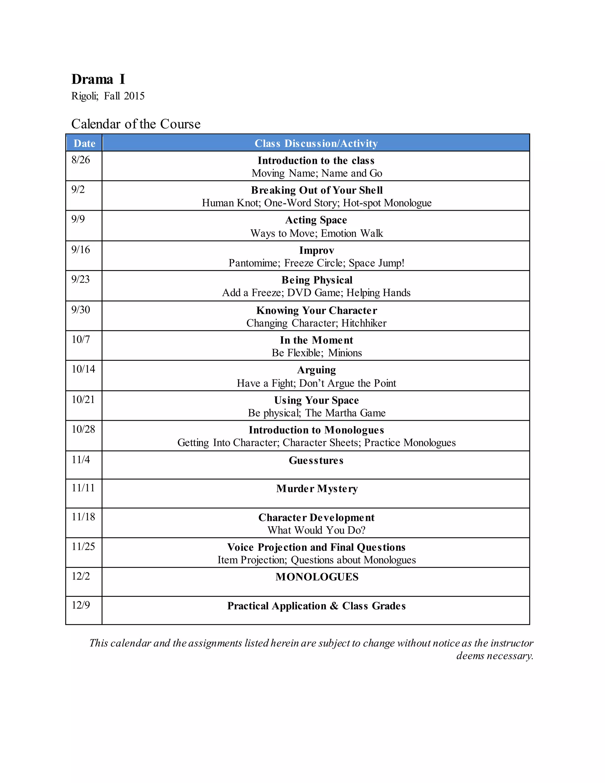 Drama Syllabus | DOCX | Theater | Fine Art
