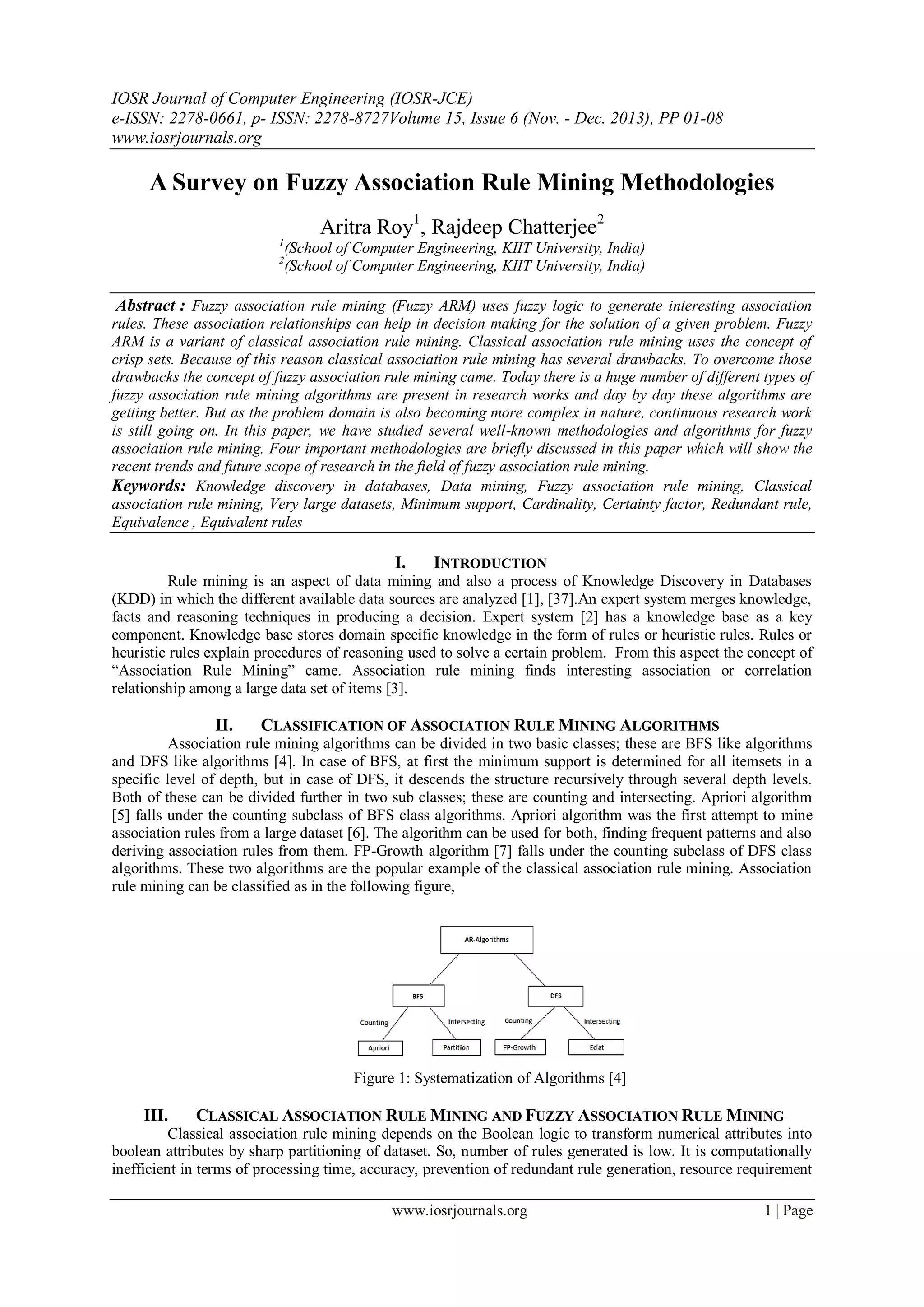 A Survey on Fuzzy Association Rule Mining Methodologies | PDF