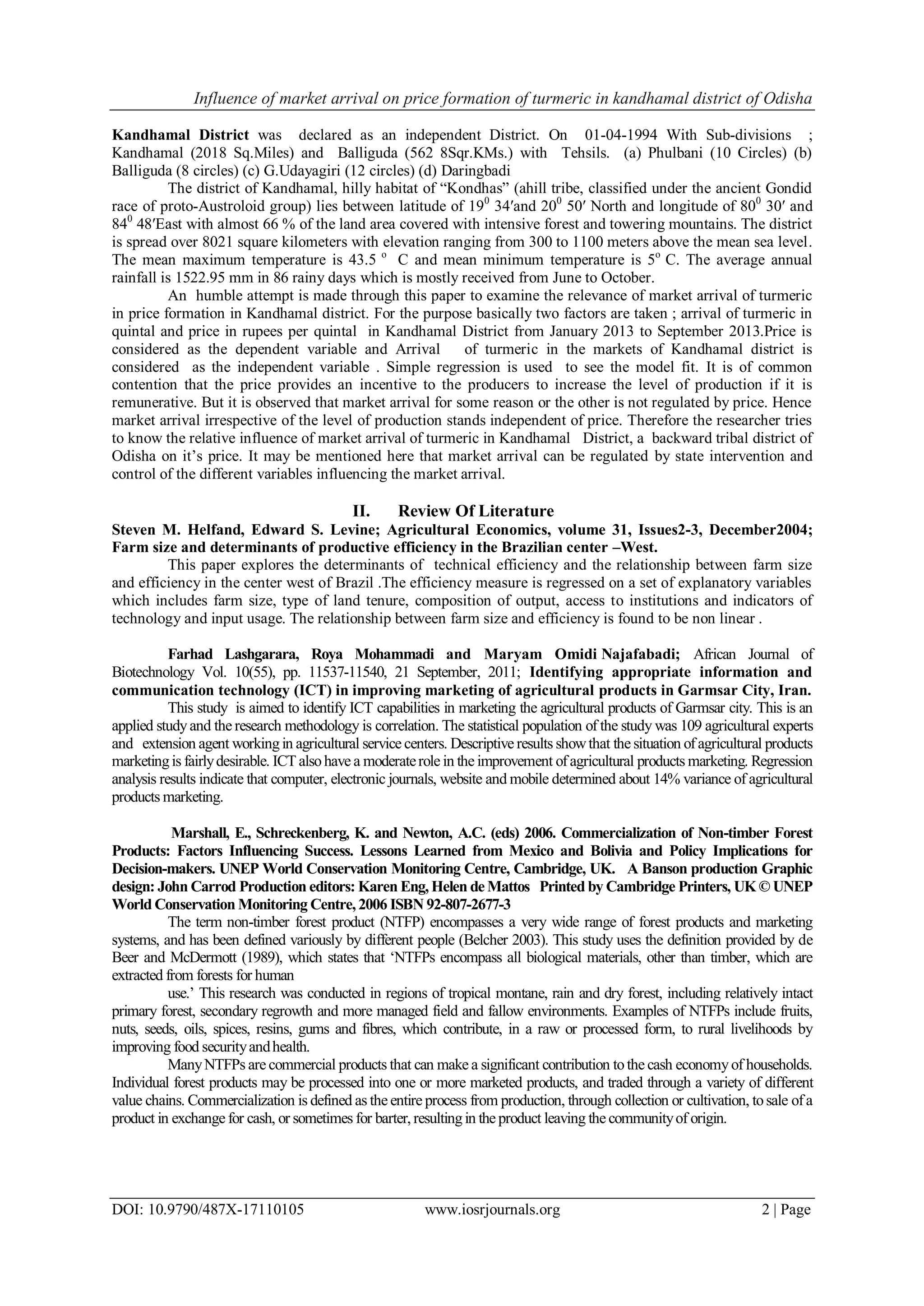Influence of Market Arrival on Price Formation of Turmeric in Kandhamal ...