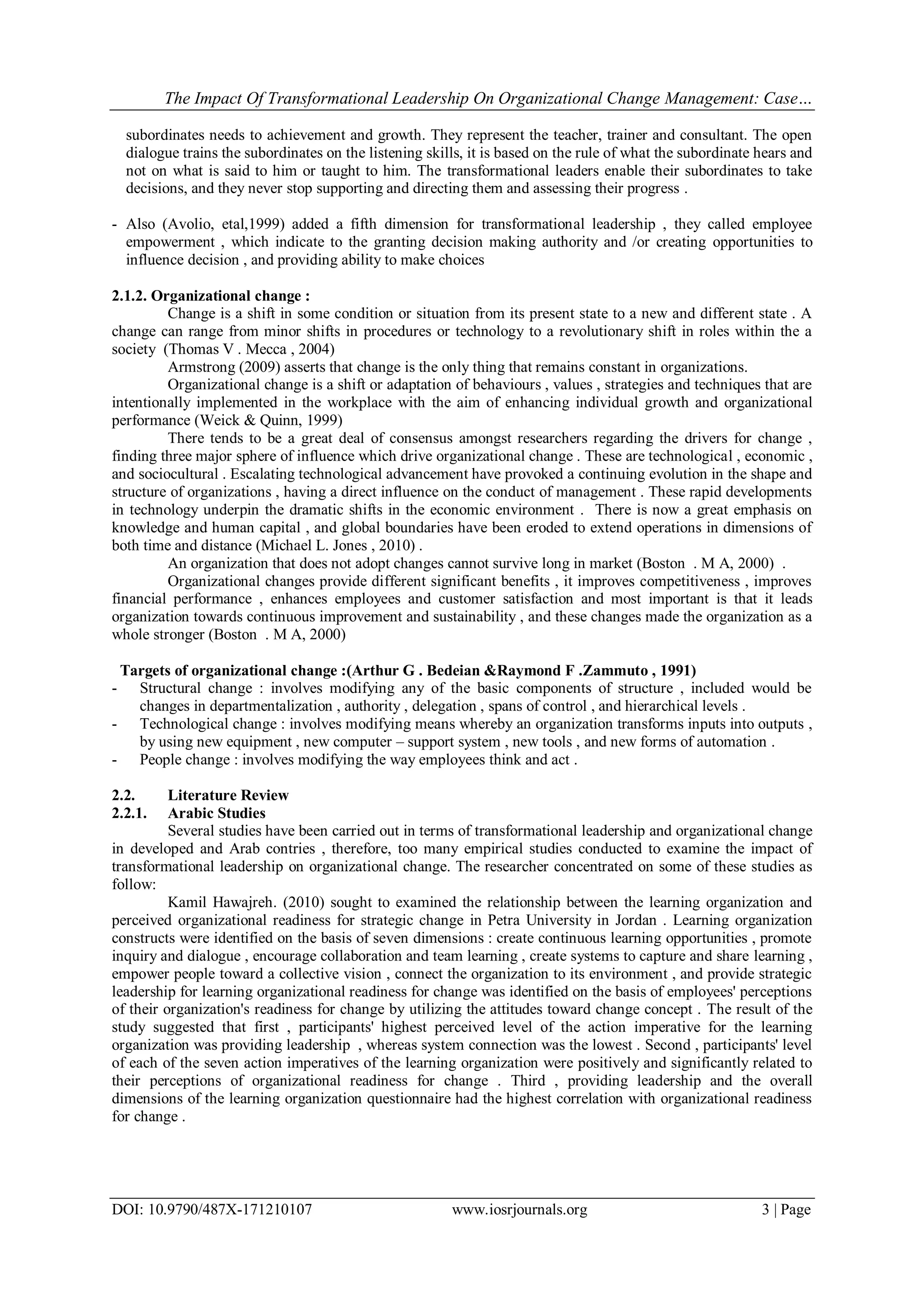 The Impact of Transformational Leadership on Organizational Change Management: Case Study at ...