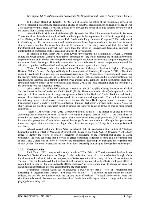 The Impact of Transformational Leadership on Organizational Change Management: Case Study at ...