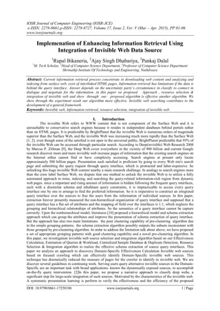 Implemenation of Enhancing Information Retrieval Using Integration of Invisible Web Data Source ...