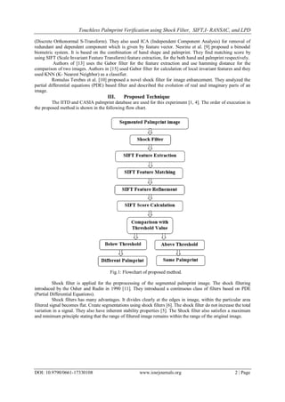Touchless Palmprint Verification using Shock Filter, SIFT, I-RANSAC, and LPD | PDF