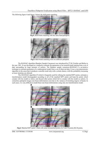 Touchless Palmprint Verification using Shock Filter, SIFT, I-RANSAC, and LPD | PDF