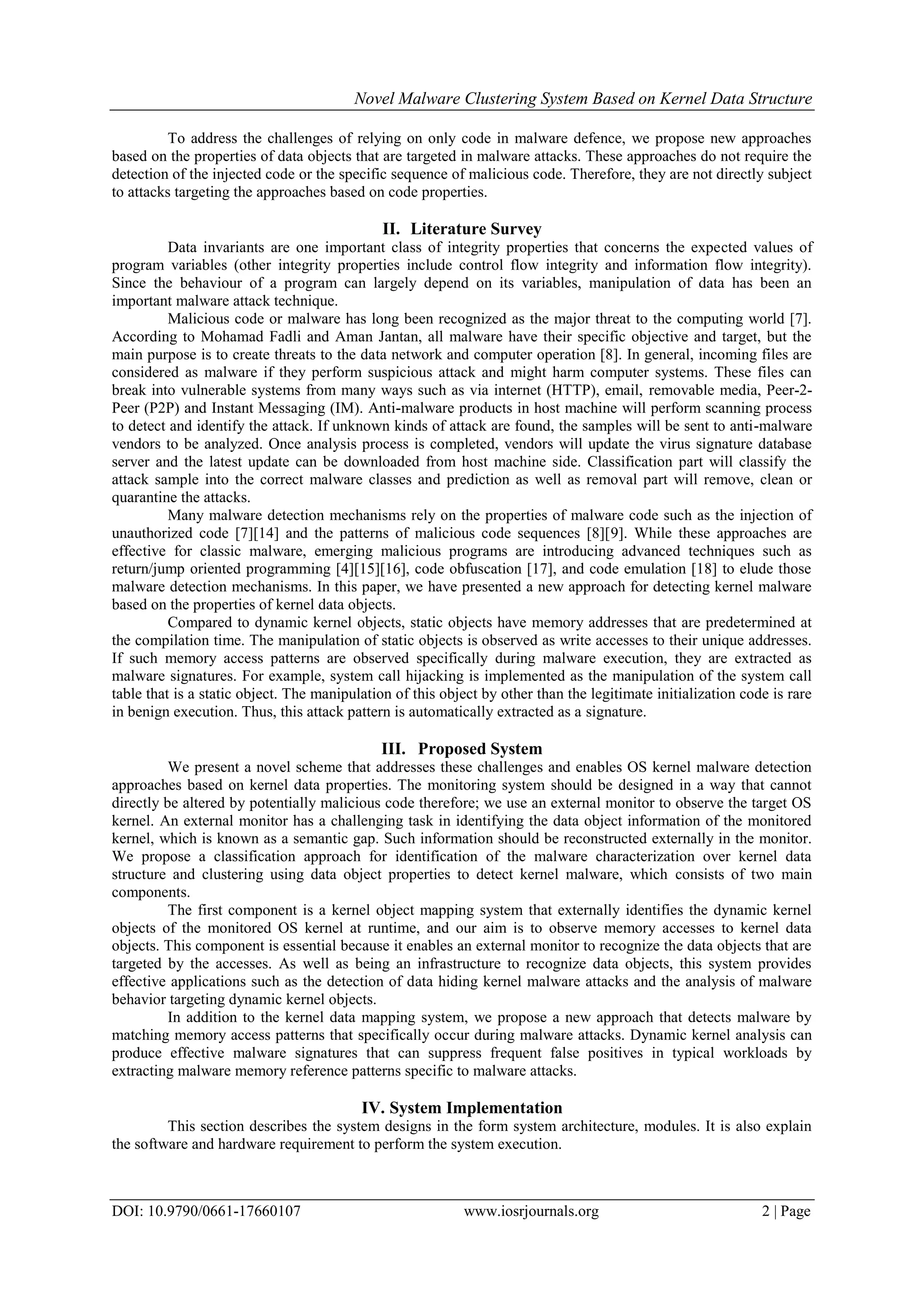 Novel Malware Clustering System Based on Kernel Data Structure | PDF