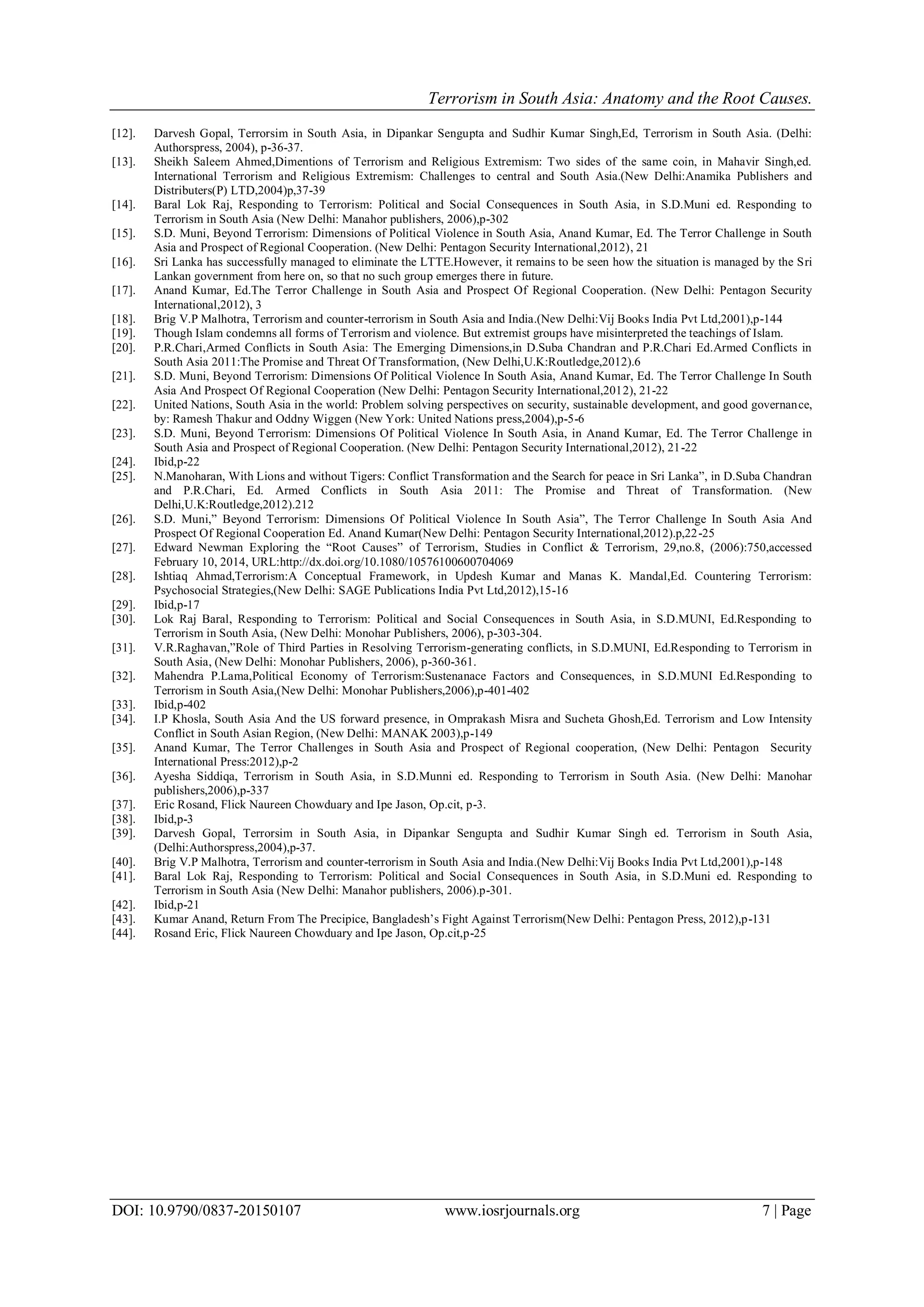 Terrorism in South Asia: Anatomy and the Root Causes | PDF