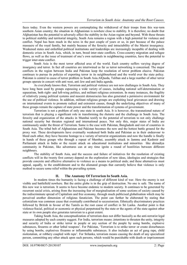 Terrorism in South Asia: Anatomy and the Root Causes | PDF | Terrorism | Sensitive Topics