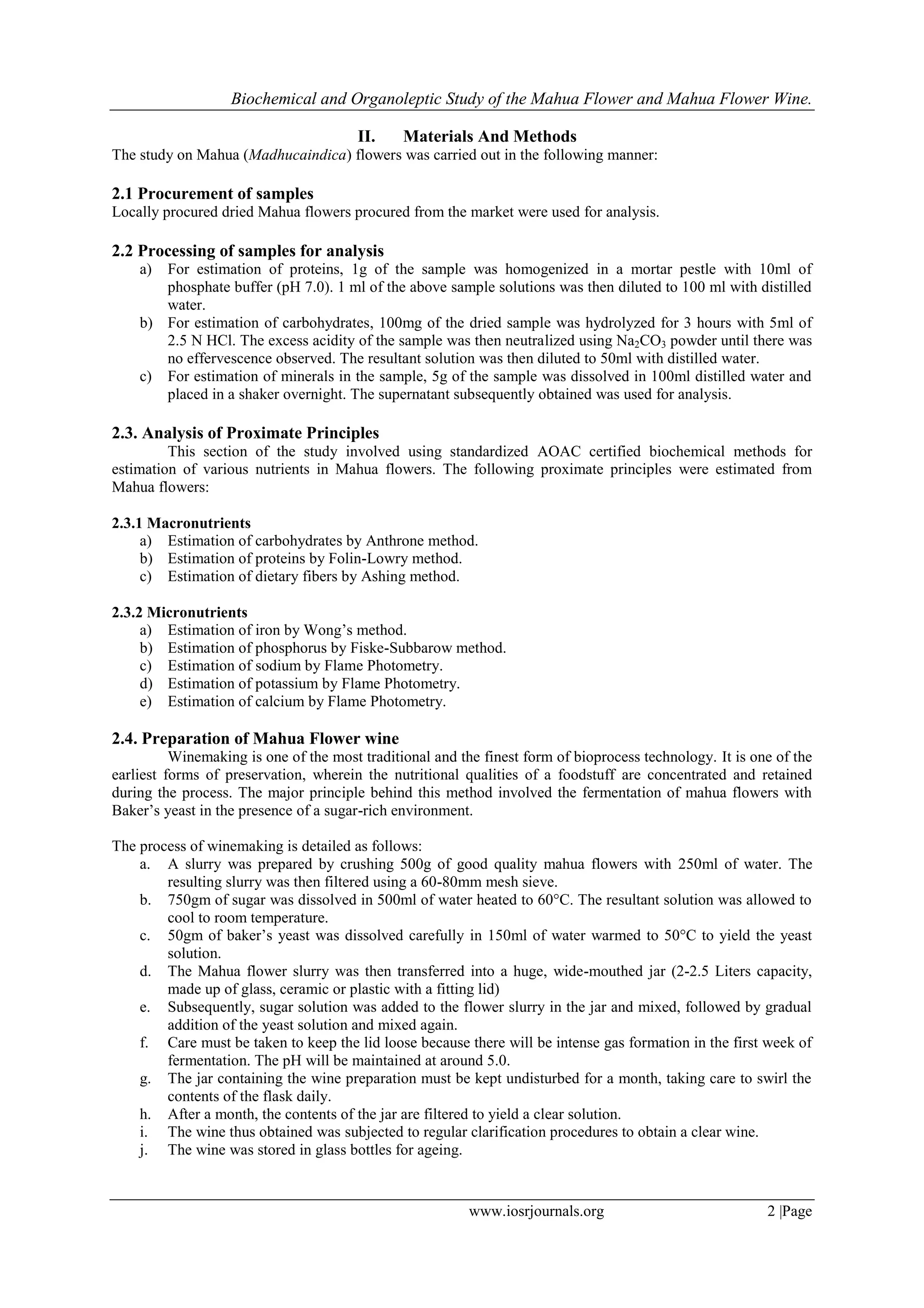 Biochemical and Organoleptic Study of the Mahua Flower and Mahua Flower ...