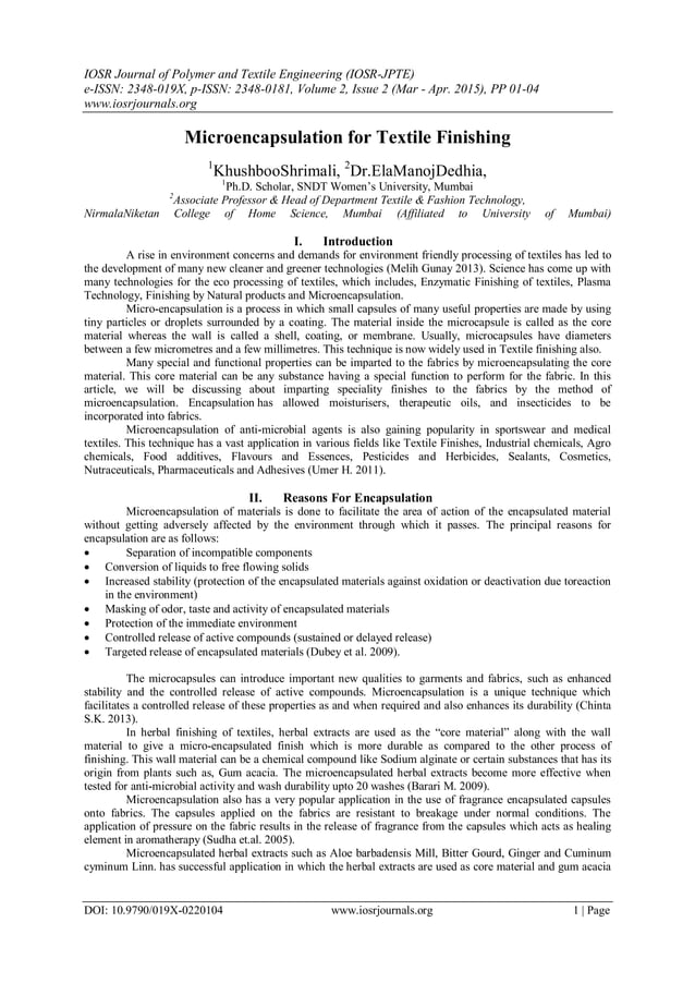 Microencapsulation for Textile Finishing | PDF