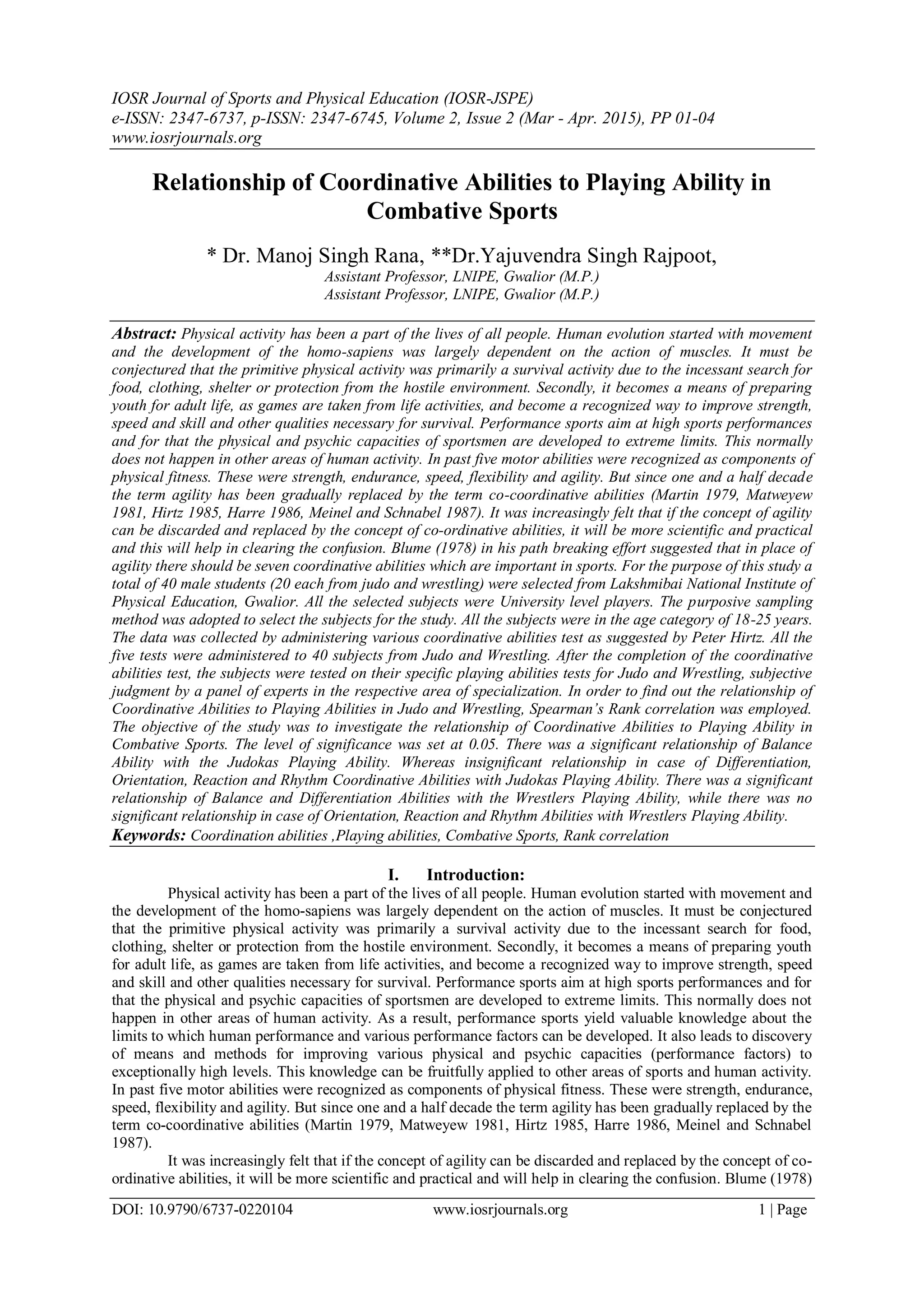 Relationship of Coordinative Abilities to Playing Ability in Combative ...