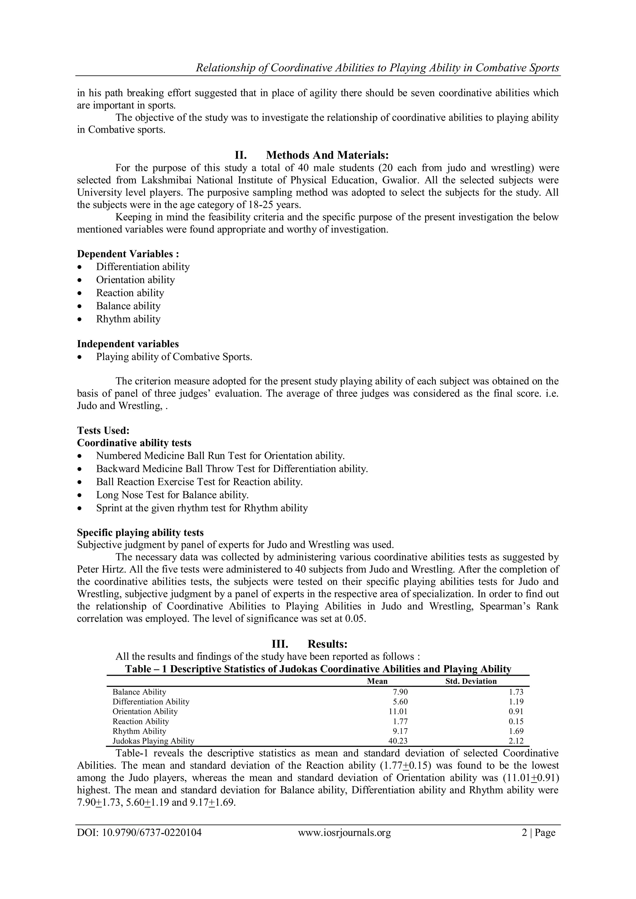 Relationship of Coordinative Abilities to Playing Ability in Combative ...