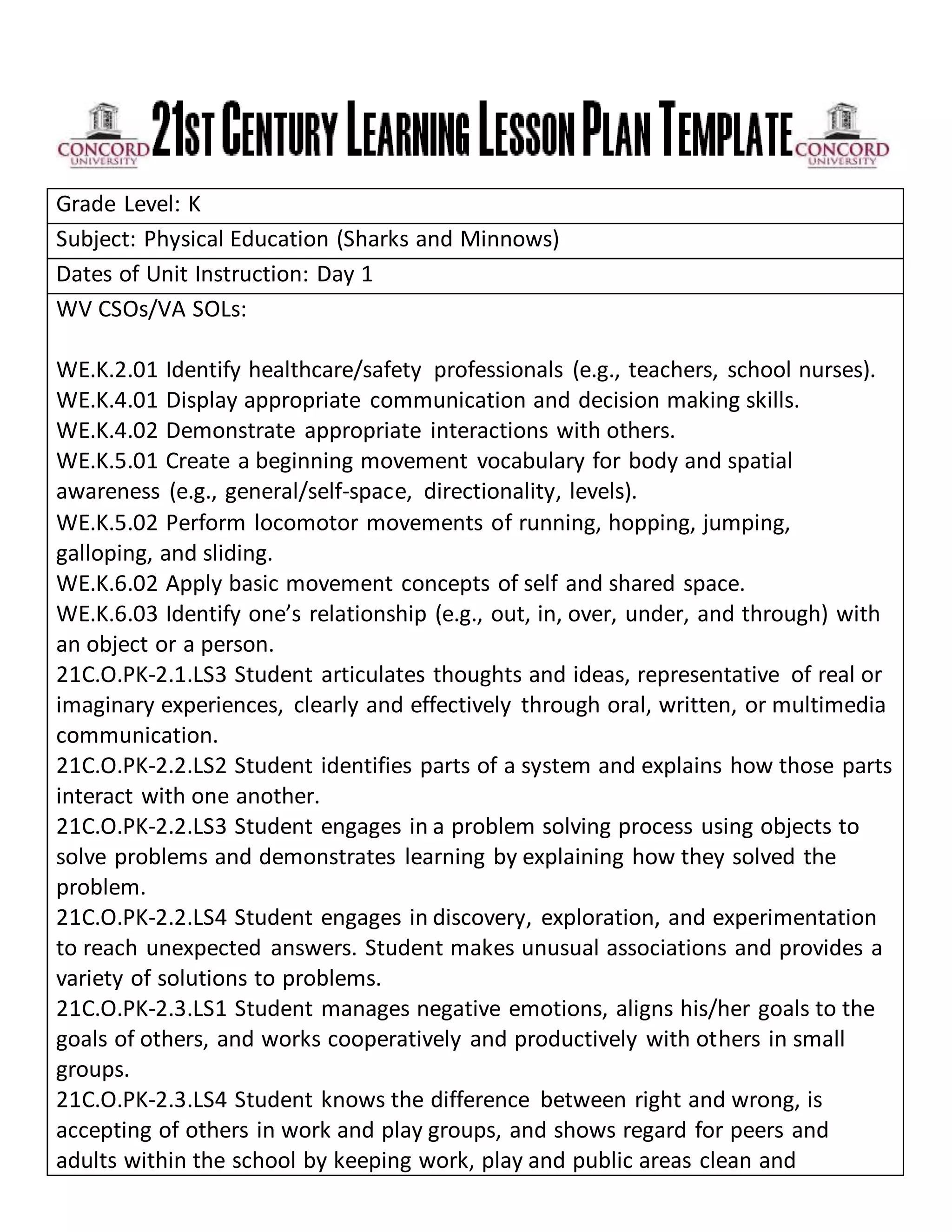 LP Sharks and Minnows TWS Day 1 | DOCX