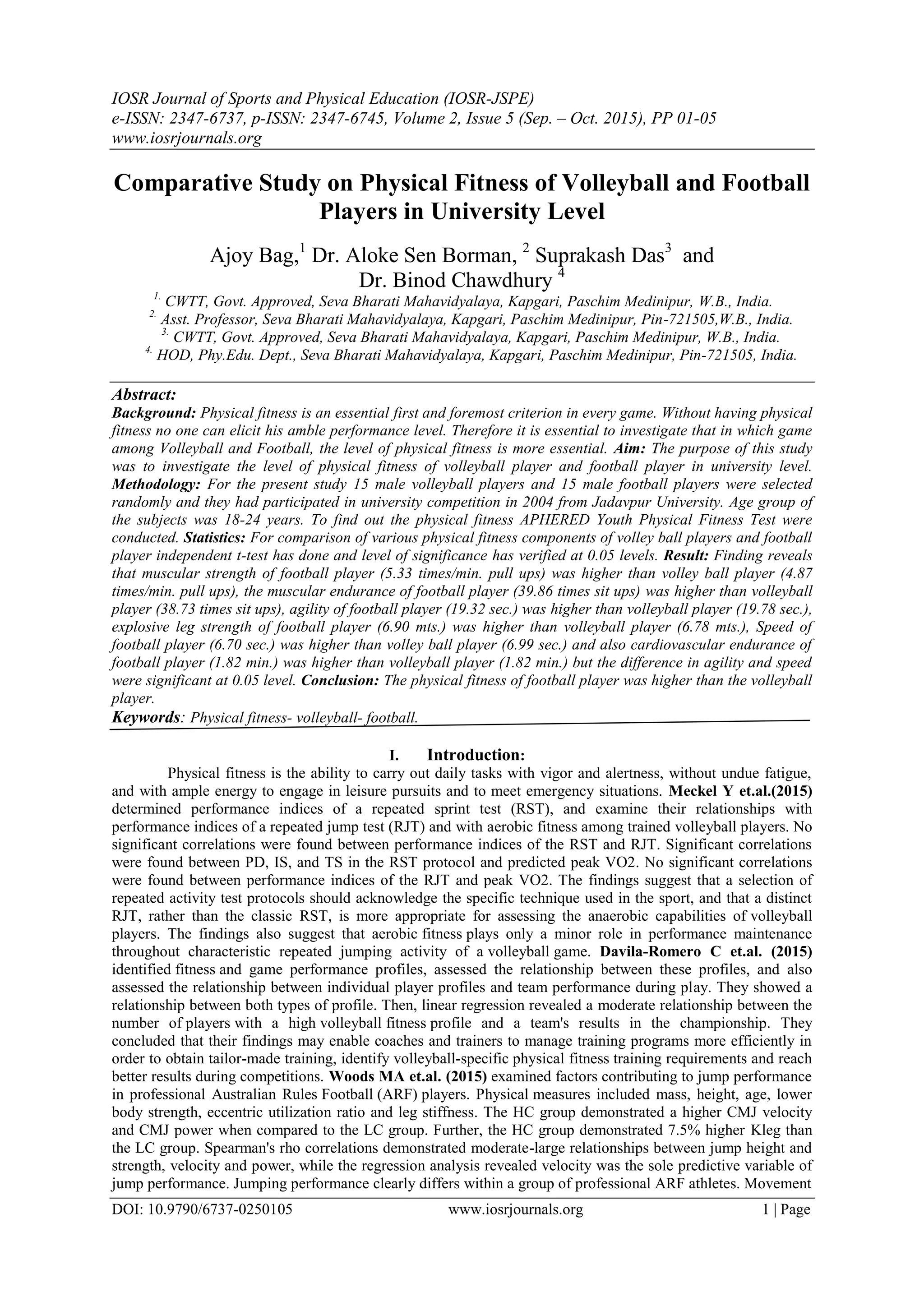 Comparative Study on Physical Fitness of Volleyball and Football ...