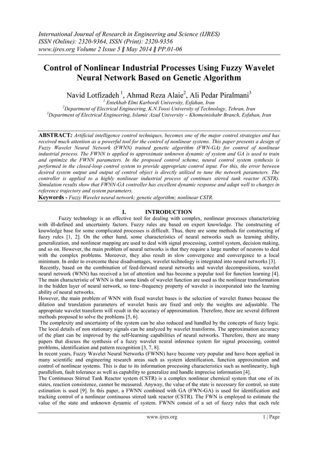 Control of Nonlinear Industrial Processes Using Fuzzy Wavelet Neural Network Based on Genetic ...