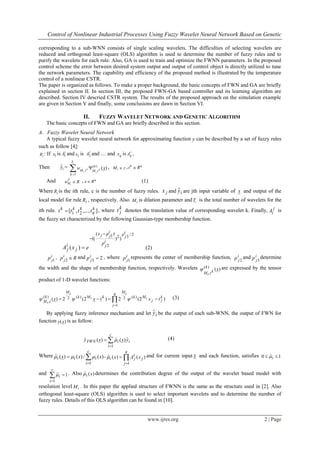 Control of Nonlinear Industrial Processes Using Fuzzy Wavelet Neural Network Based on Genetic ...