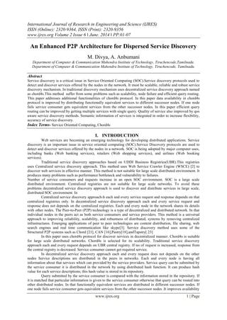 An Enhanced P2P Architecture for Dispersed Service Discovery | PDF