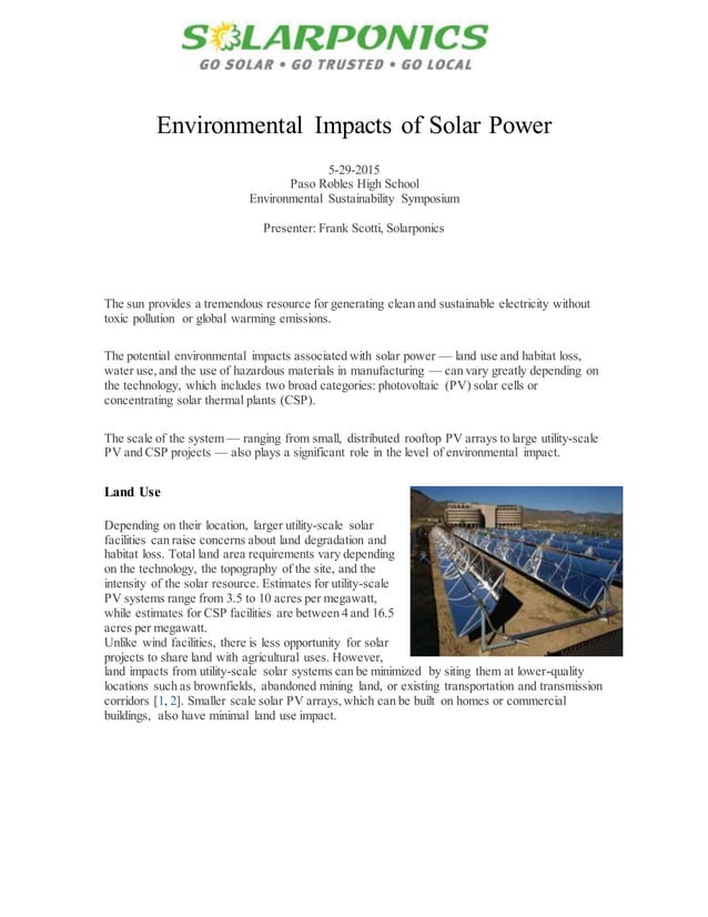 2015-Environmental Impacts of Solar Power | PDF