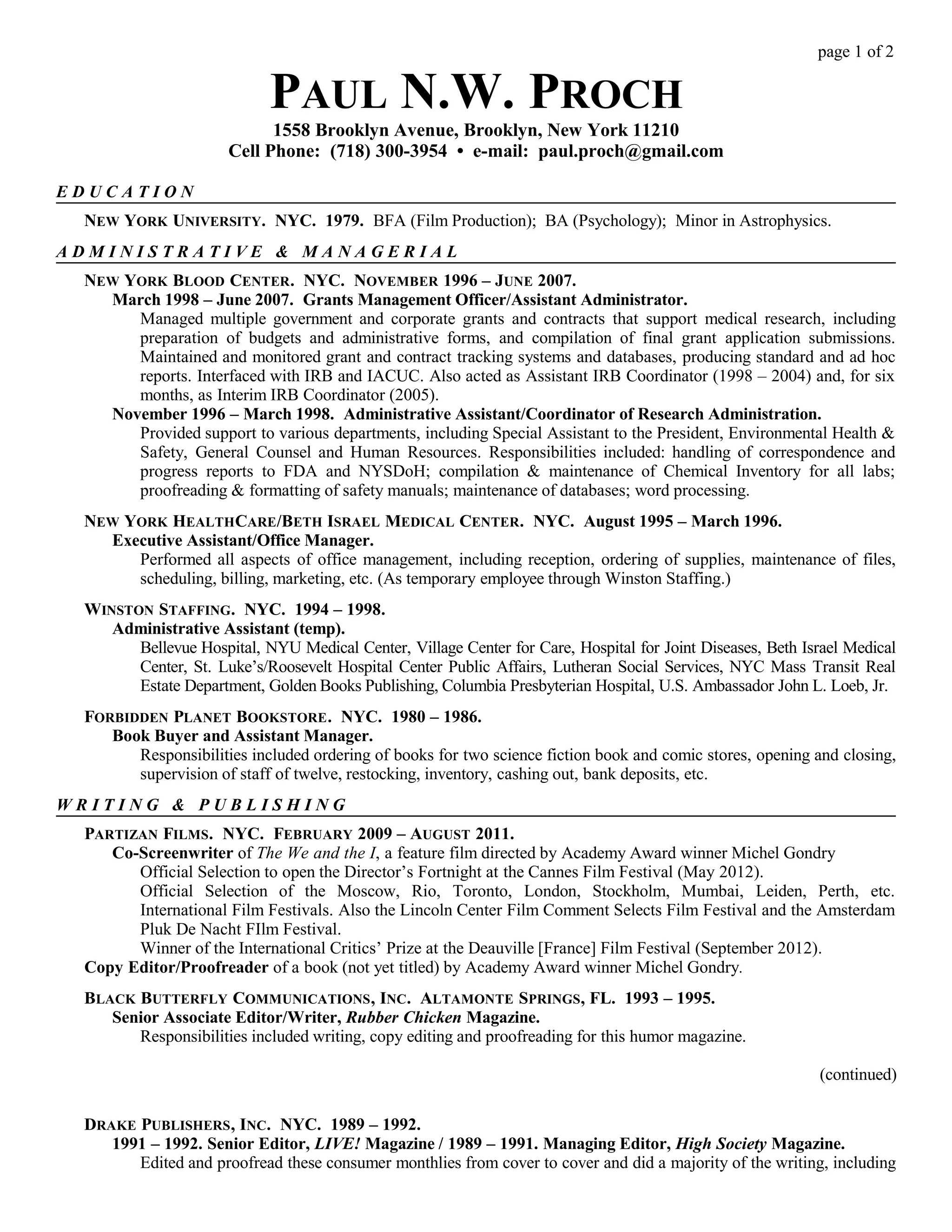 PAUL PROCH Resume 3-14-15.DOC