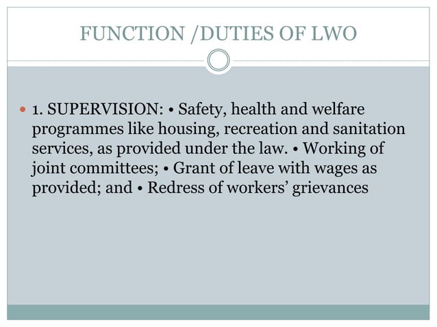 LABOUR WELFARE OFFICER | PPT LABOUR WELFARE OFFICER | PPT
