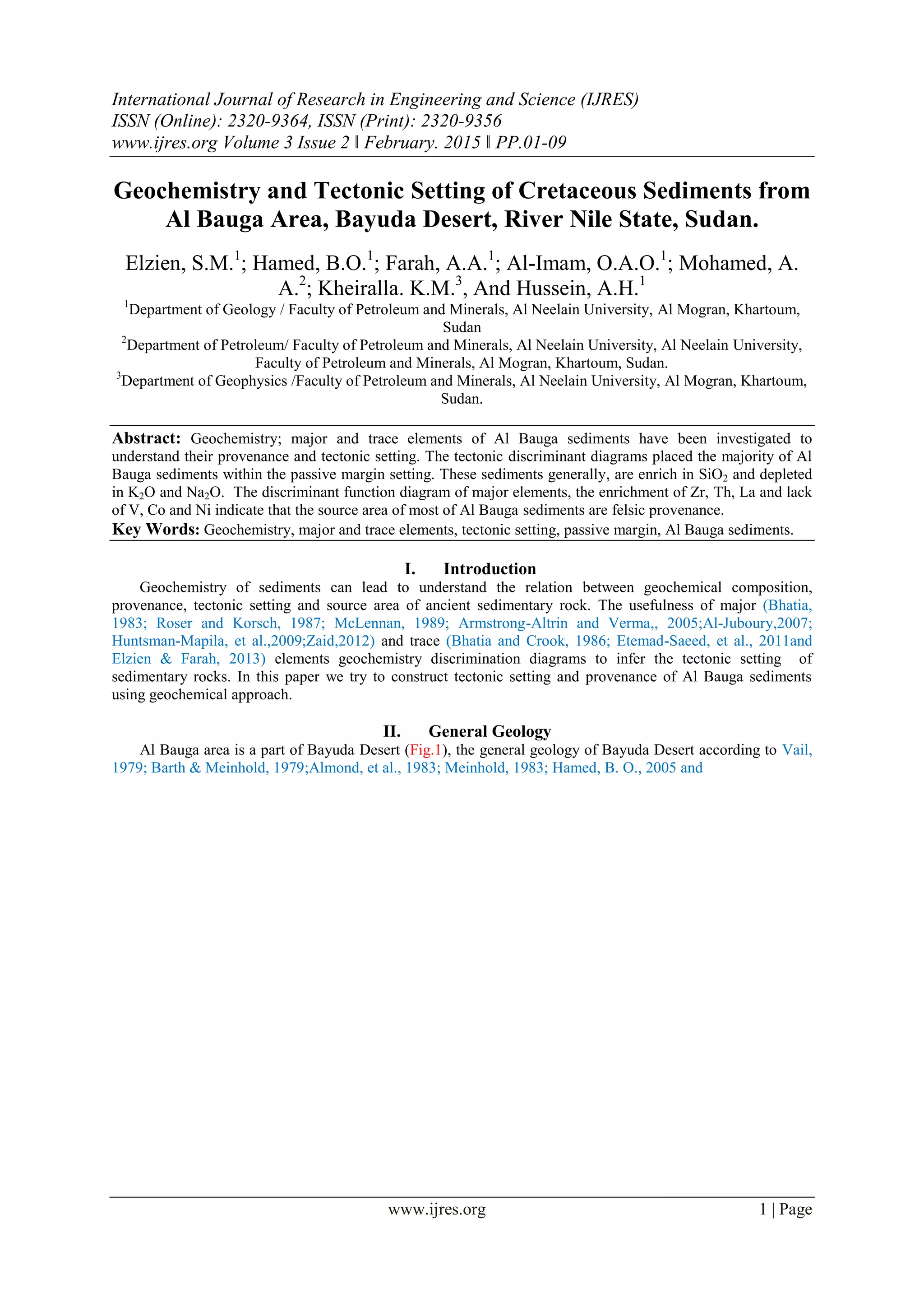 Geochemistry and Tectonic Setting of Cretaceous Sediments from Al Bauga ...