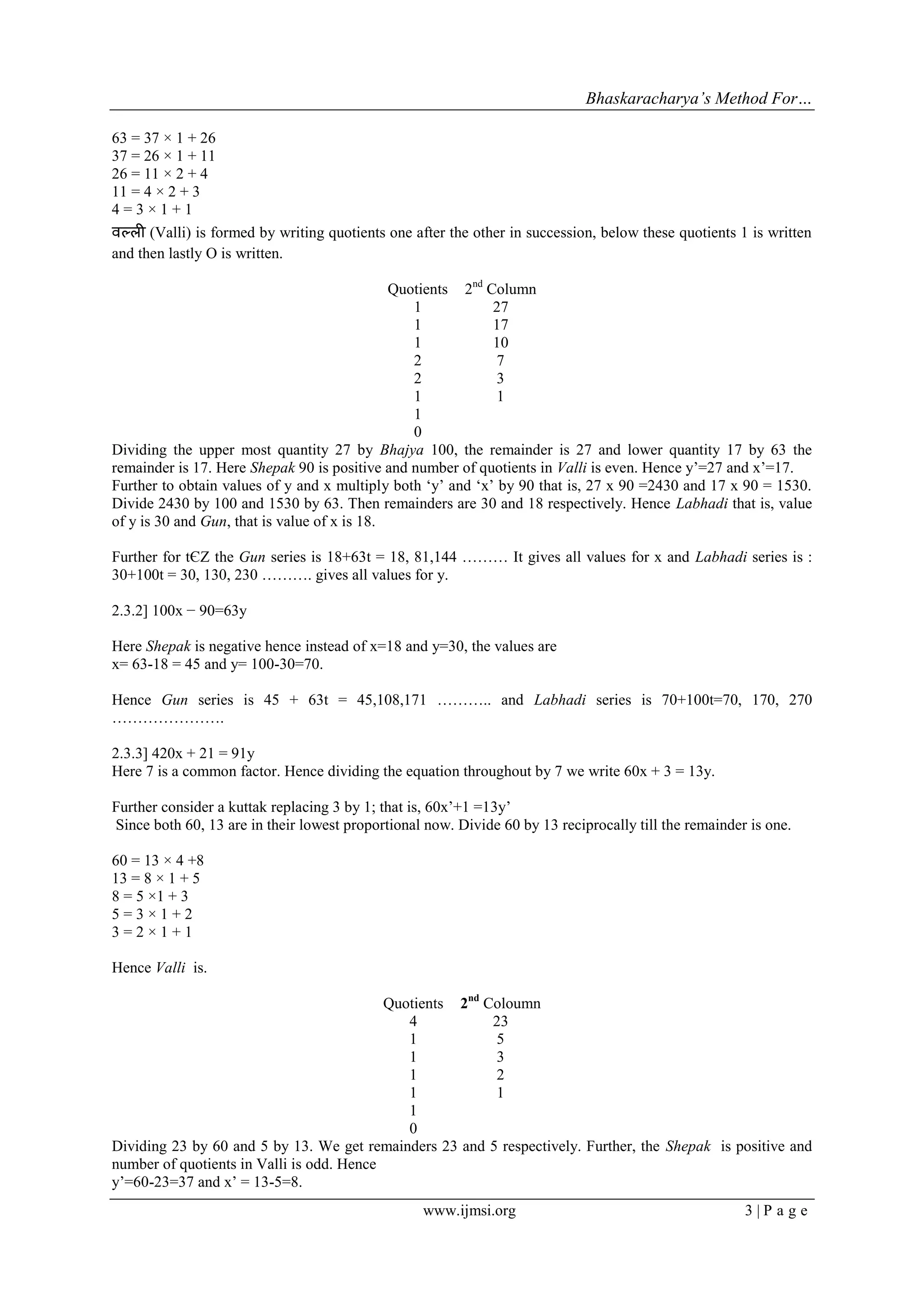 Bhaskaracharya's Method for Diophantine Equation | PDF