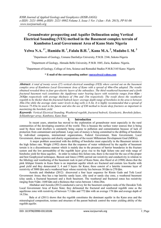 Groundwater prospecting and Aquifer Delineation using Vertical ...