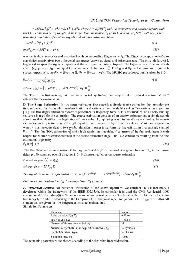 IR UWB TOA Estimation Techniques and Comparison | PDF