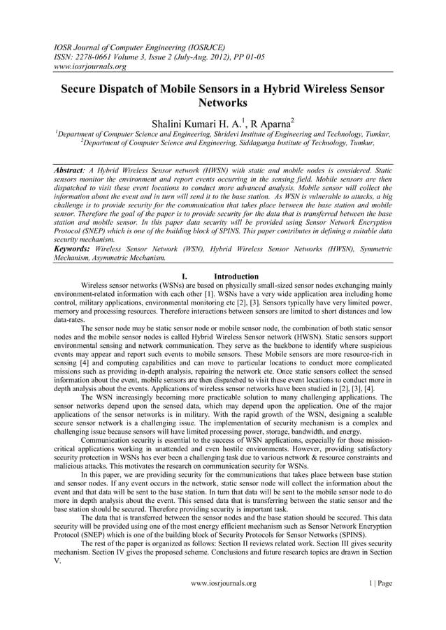 Secure Dispatch of Mobile Sensors in a Hybrid Wireless Sensor Networks | PDF
