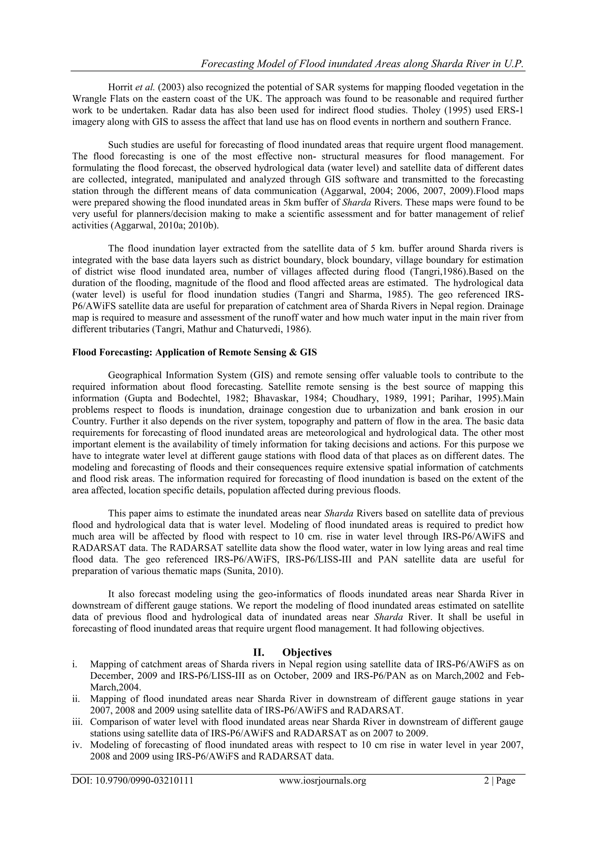 Forecasting Model of Flood Inundated Areas along Sharda River in U.P. | PDF
