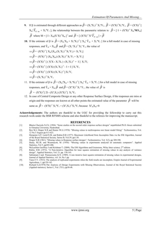 Estimation of Parameters and Missing Responses In Second Order Response Surface Design Model ...