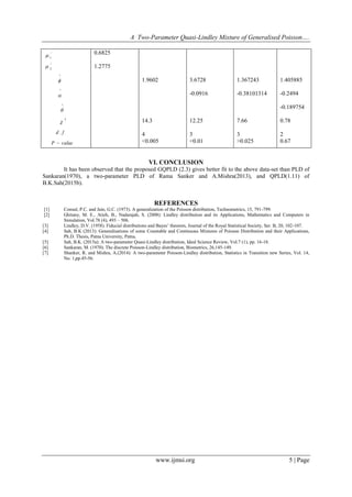 A Two-Parameter Quasi-Lindley Mixture of Generalised Poisson Distribution | PDF
