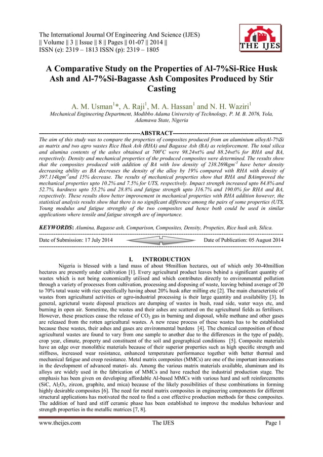 A Comparative Study on the Properties of Al-7% Si-Rice Husk Ash and Al-7% Si-Bagasse Ash ...